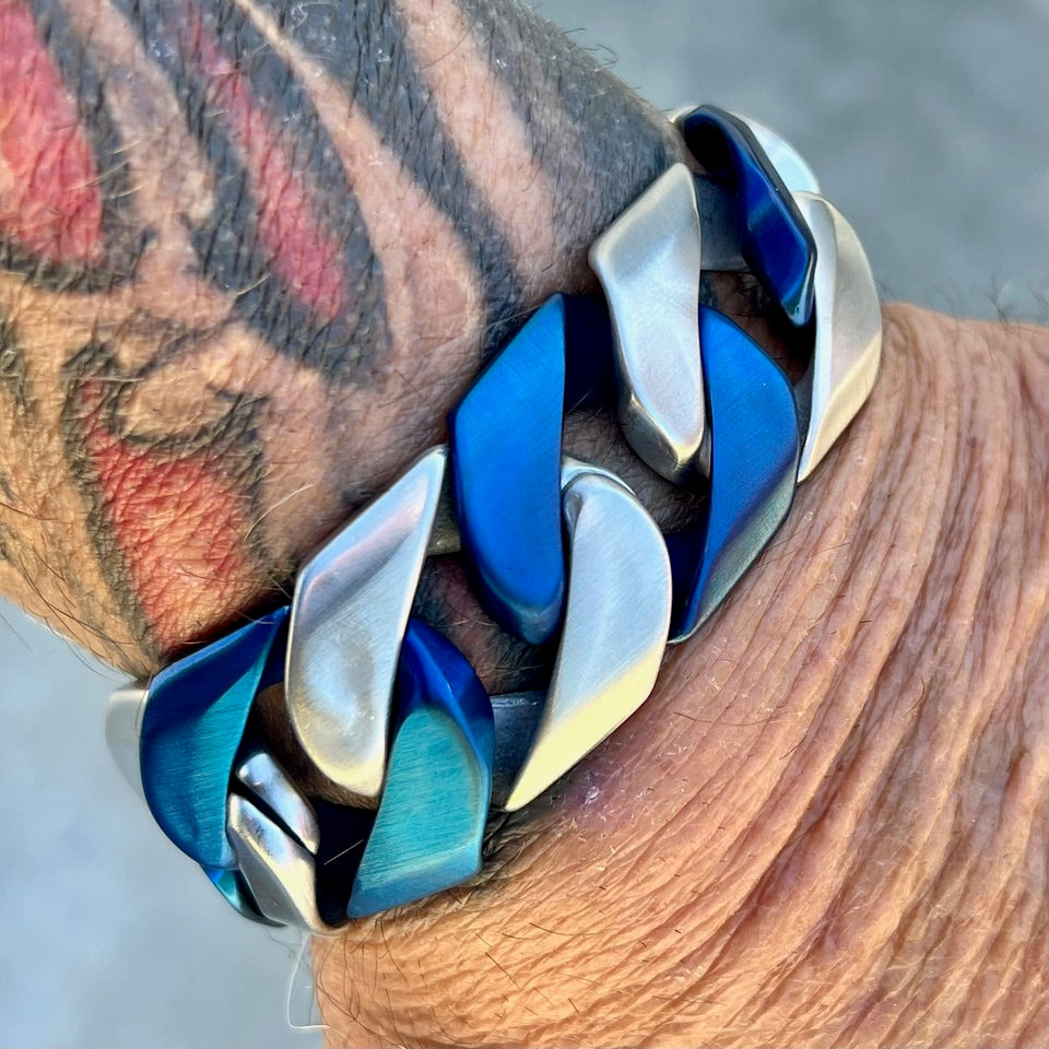 Bagger Bracelet - Blue & Silver - 1" Wide - The Custom - B23