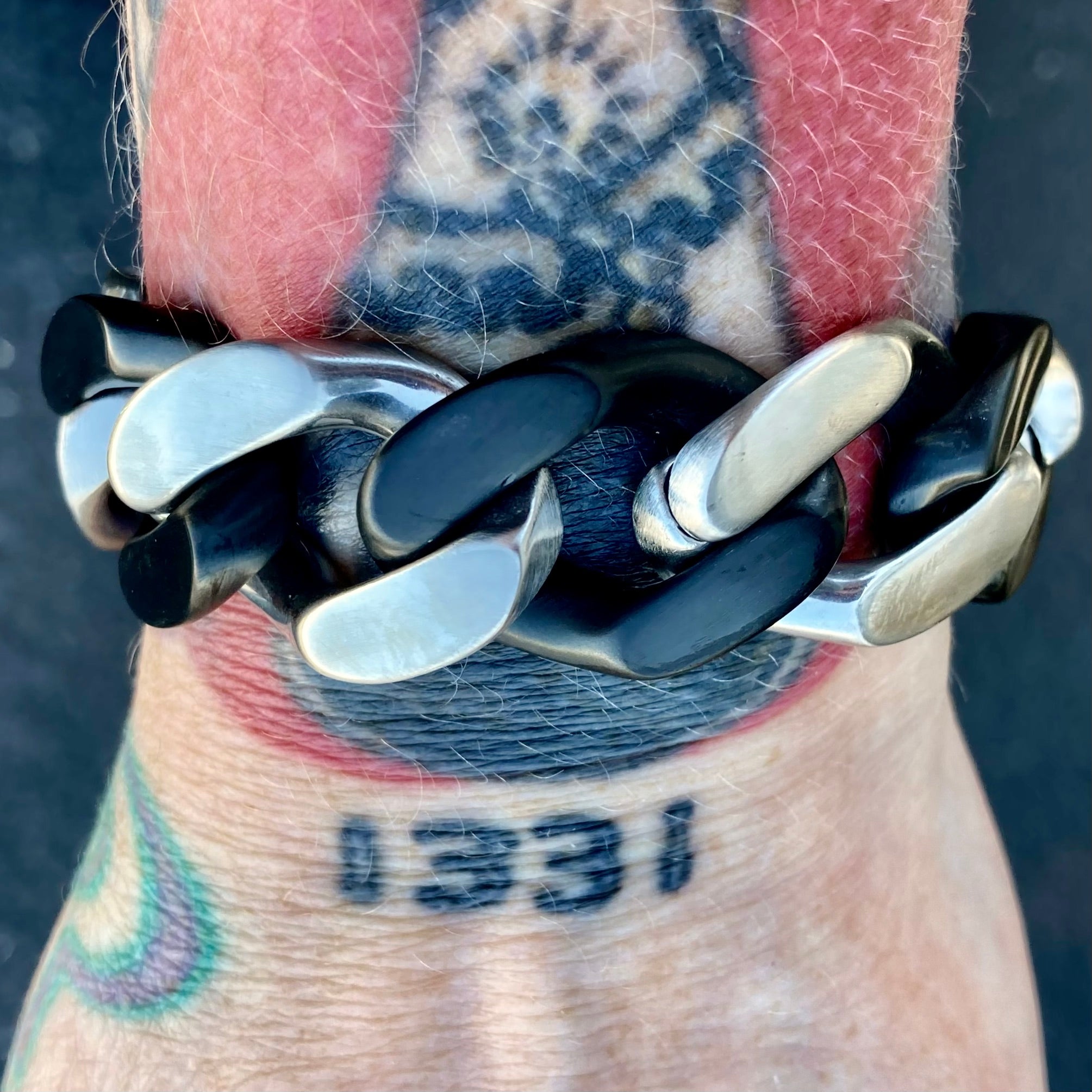 Bagger Bracelet - "EASY BIKER" - 2 Tone Silver Brushed/Matte Black - 3