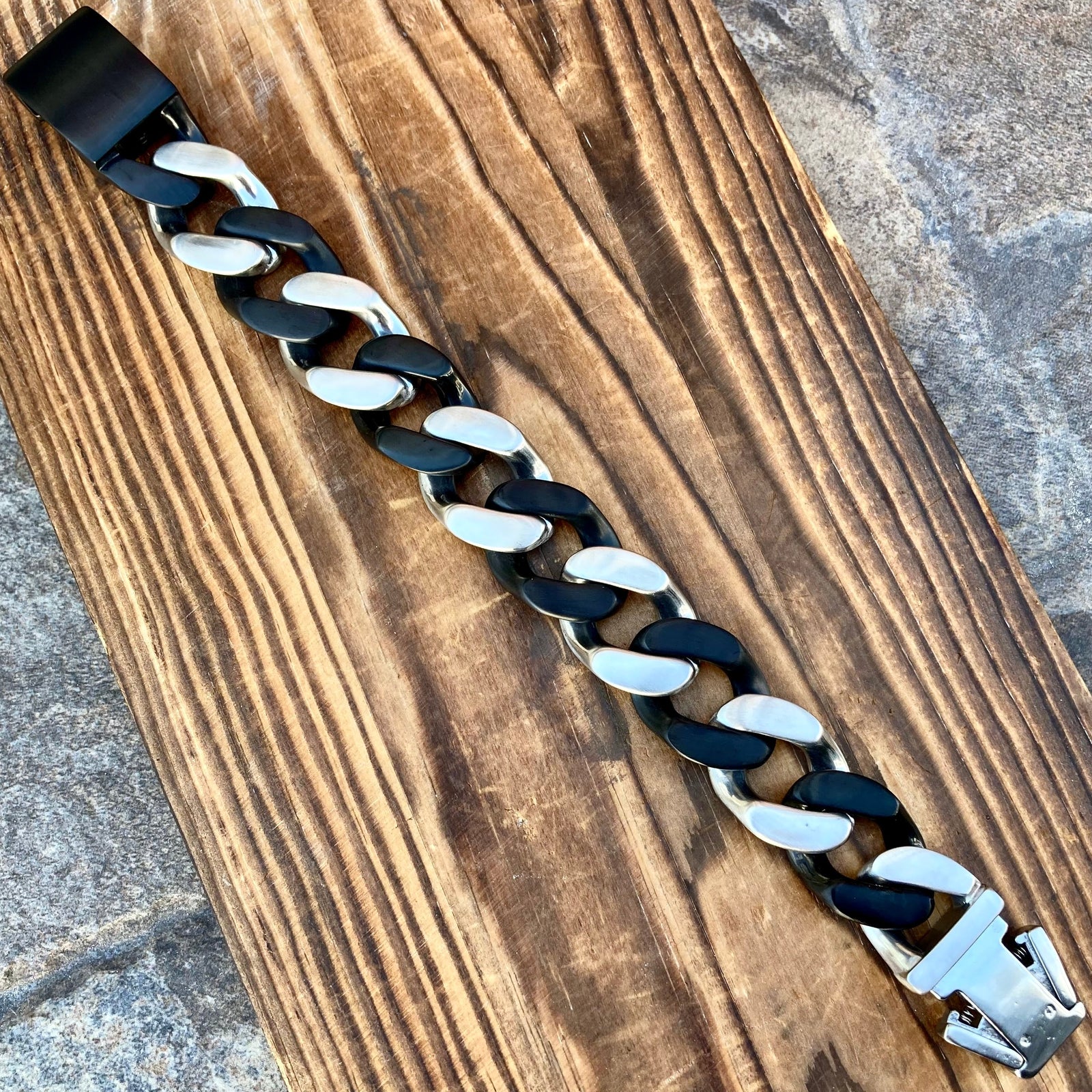 Bagger Bracelet - "EASY BIKER" - 2 Tone Silver Brushed/Matte Black - 3