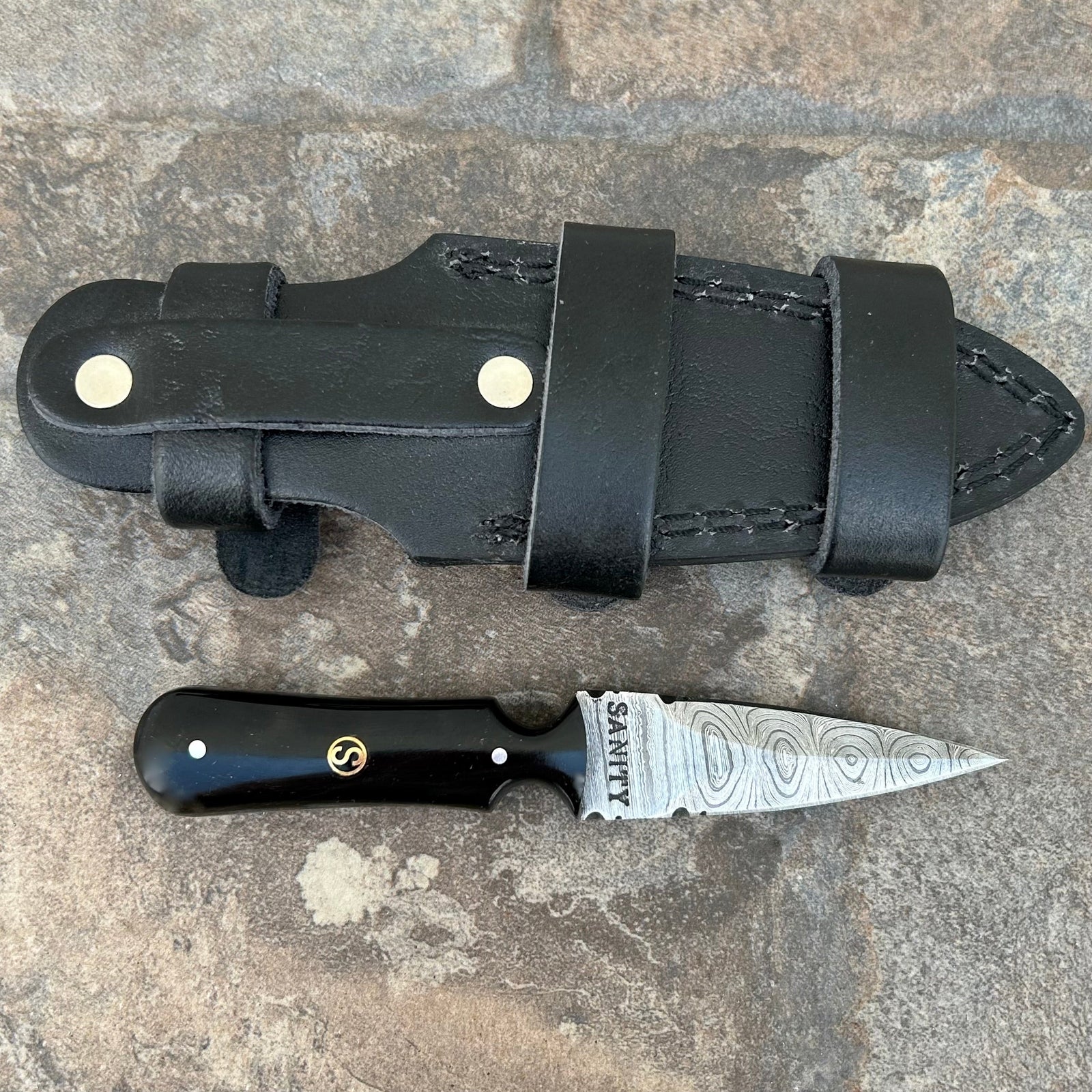 6” Bonnie & Clyde - Buffalo Horn - Damascus - Horizontal & Vertical Ca