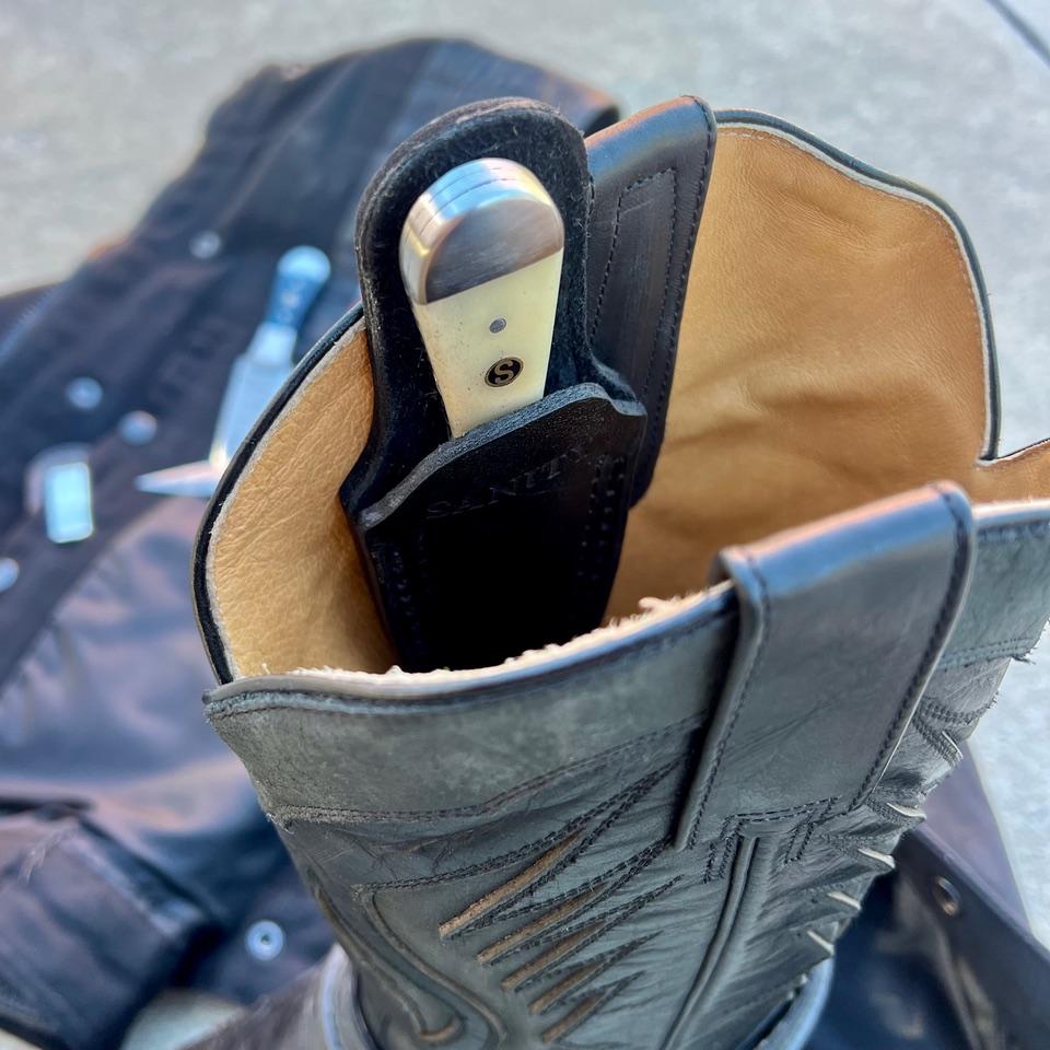 Boot Sheath W/Clip - 6" Cole Younger - Black & Red Wood - CY604