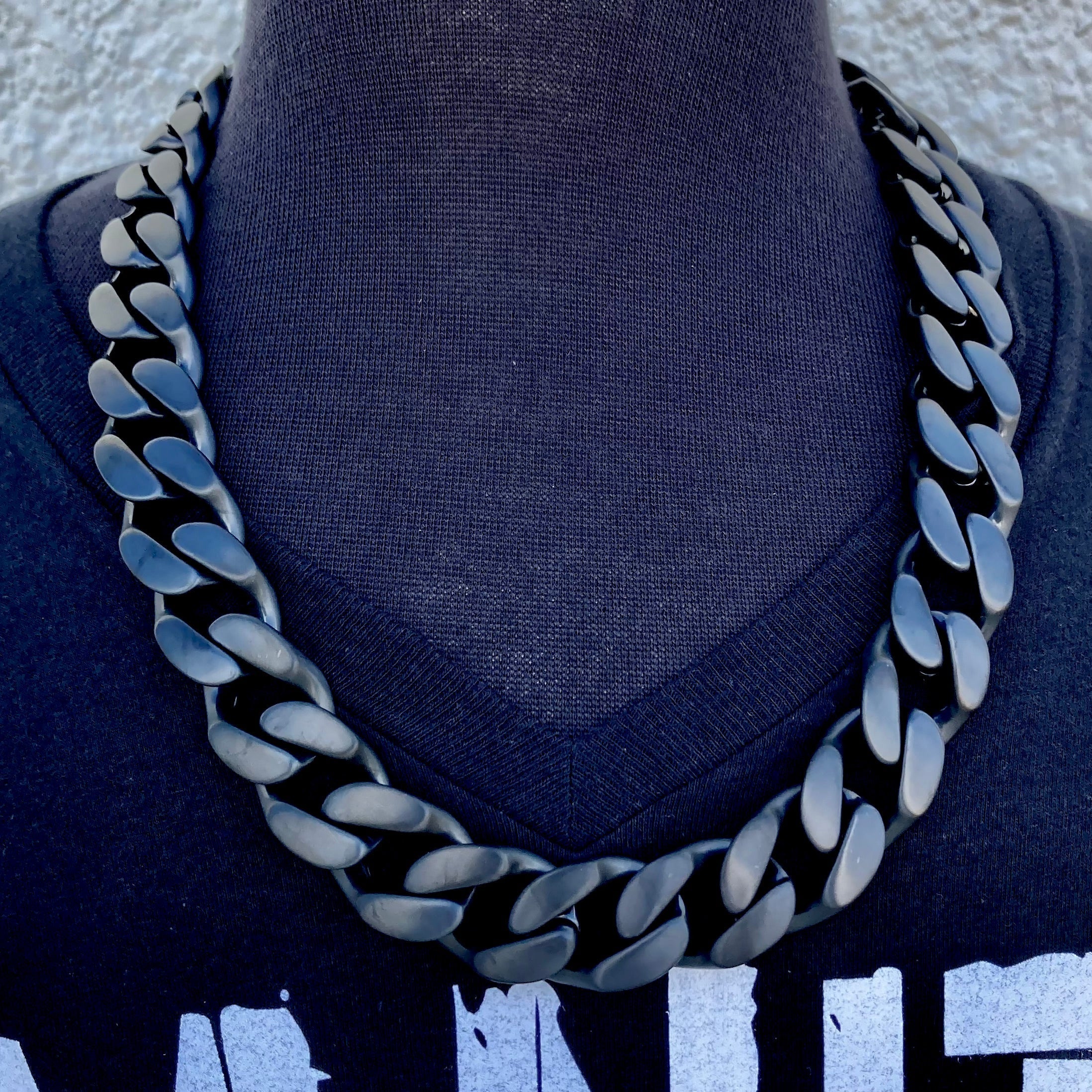 Bagger Necklace - "EASY BIKER" - Matte Black - 3/4 Inch wide #1125N(Br