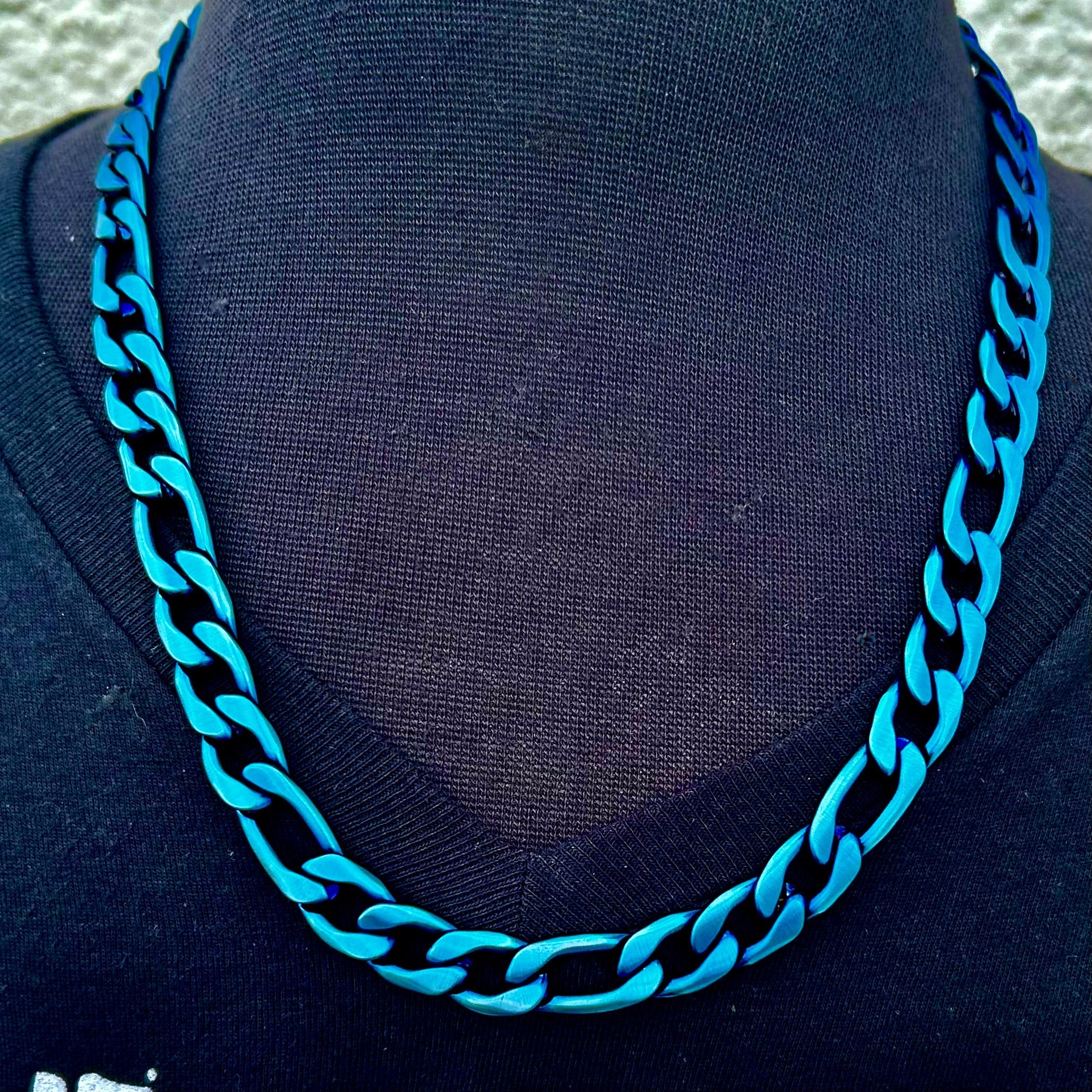 Necklace Figaro - 1/4" Custom - Matte Blue Sicilian - FN406