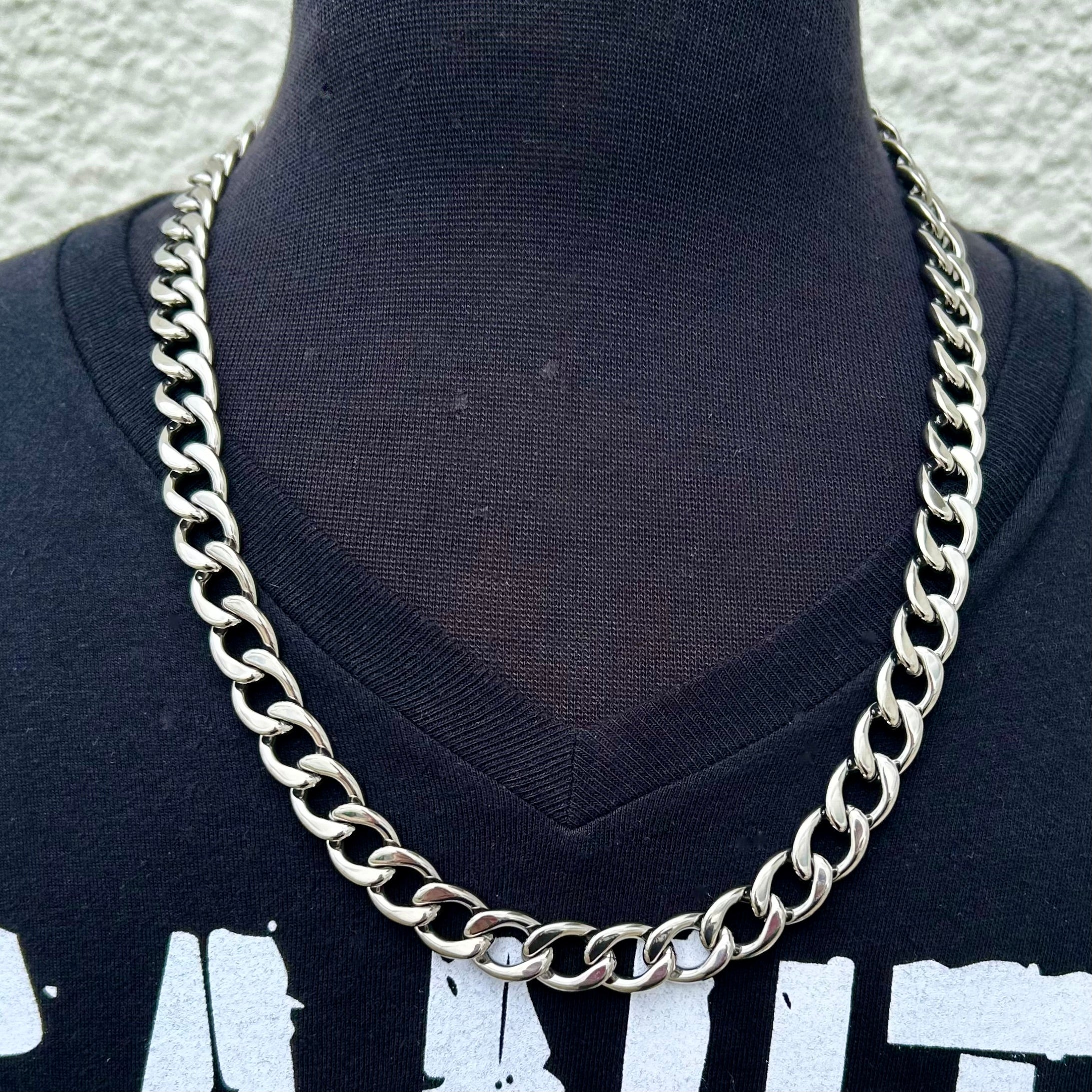 Necklace Cuban - 3/8" Custom - Polished Silver Havana - CN310