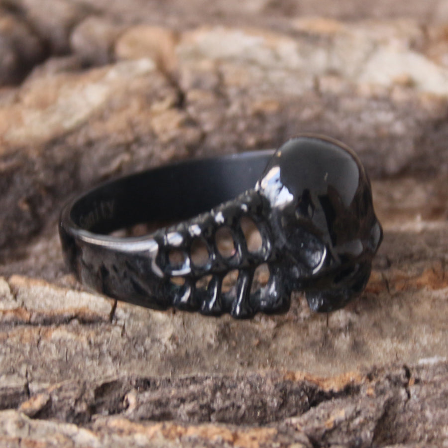 Skull Ring | Skull Ring with Bones - Black Matte | Sanity Jewelry