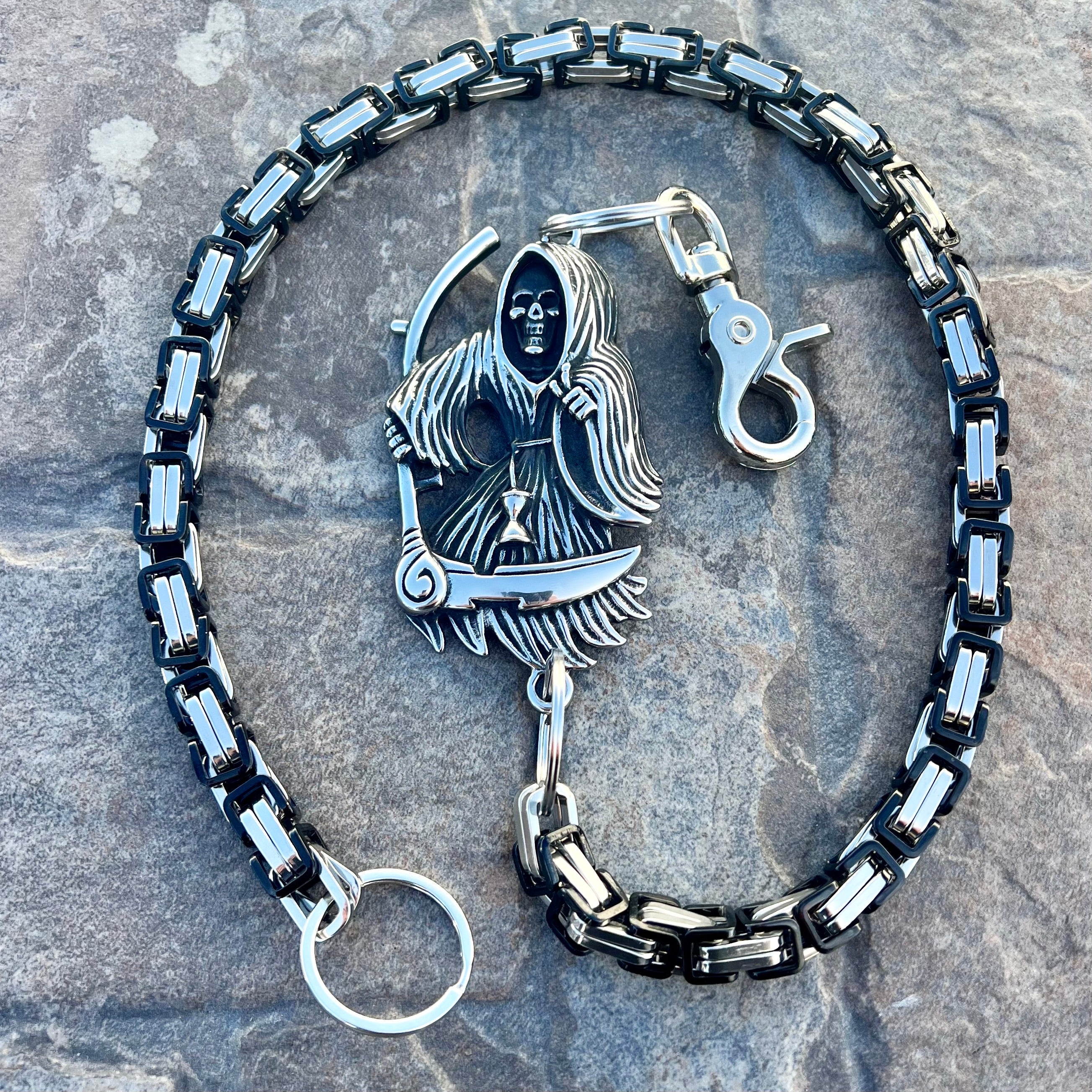 Silver Grim Reaper Wallet Chain - Black & Silver Daytona Heritage - WC