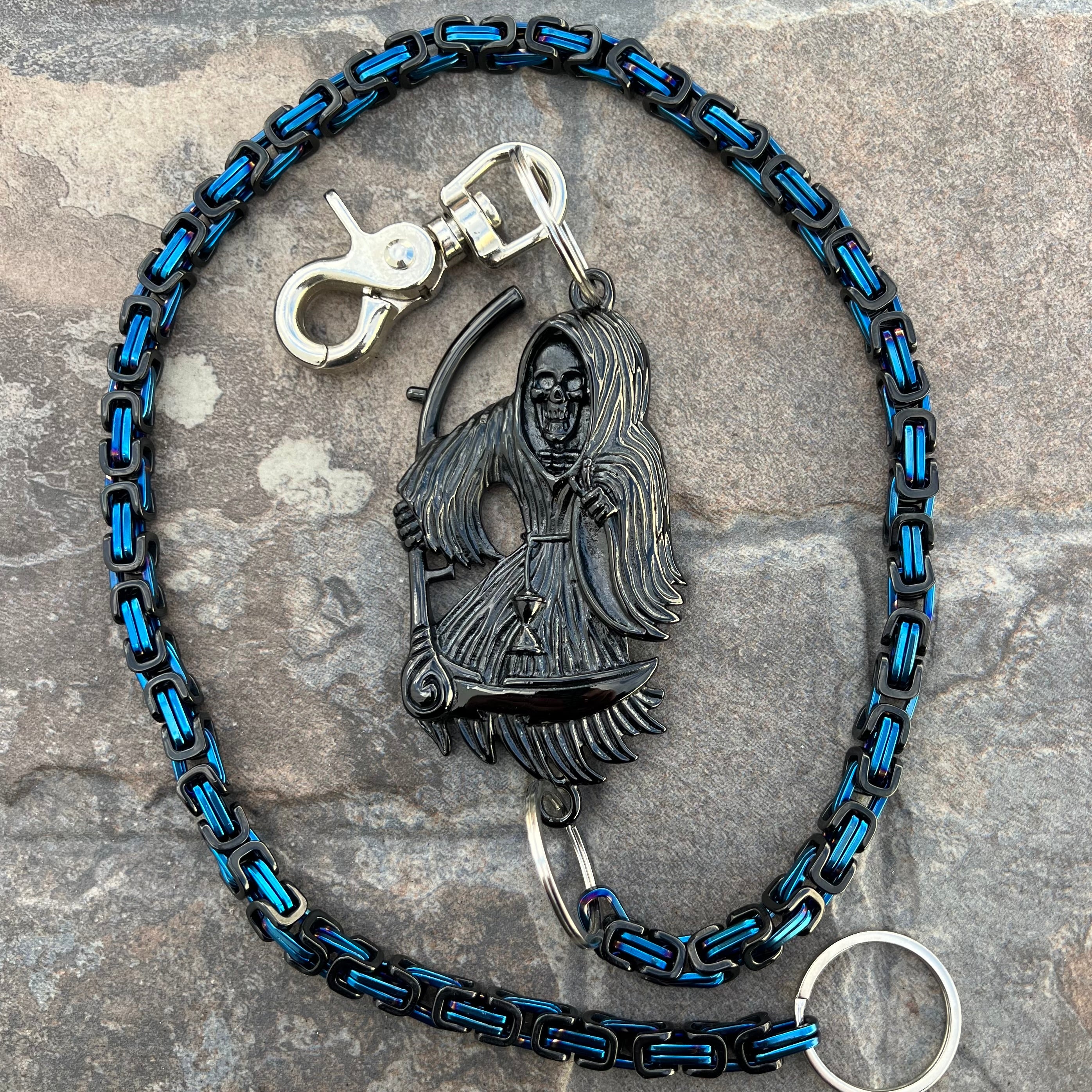 Black Grim Reaper Wallet Chain - Black & Blue Daytona Deluxe - WC14D