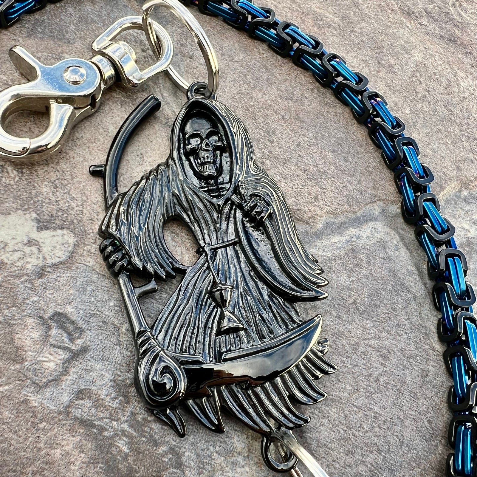 Black Grim Reaper Wallet Chain - Black & Blue Daytona Deluxe - WC14D