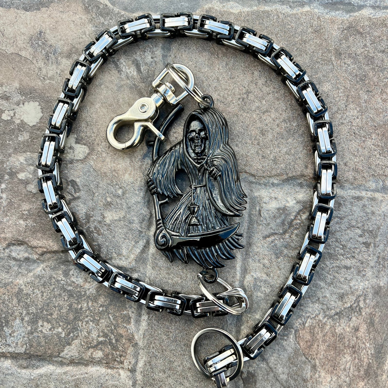 Black Grim Reaper Wallet Chain - Black & Silver Daytona Heritage - WC1