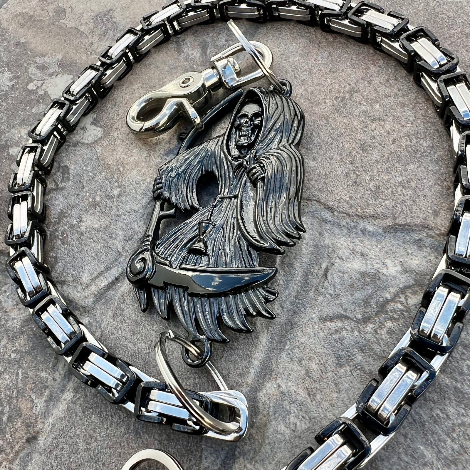 Black Grim Reaper Wallet Chain - Black & Silver Daytona Heritage - WC1