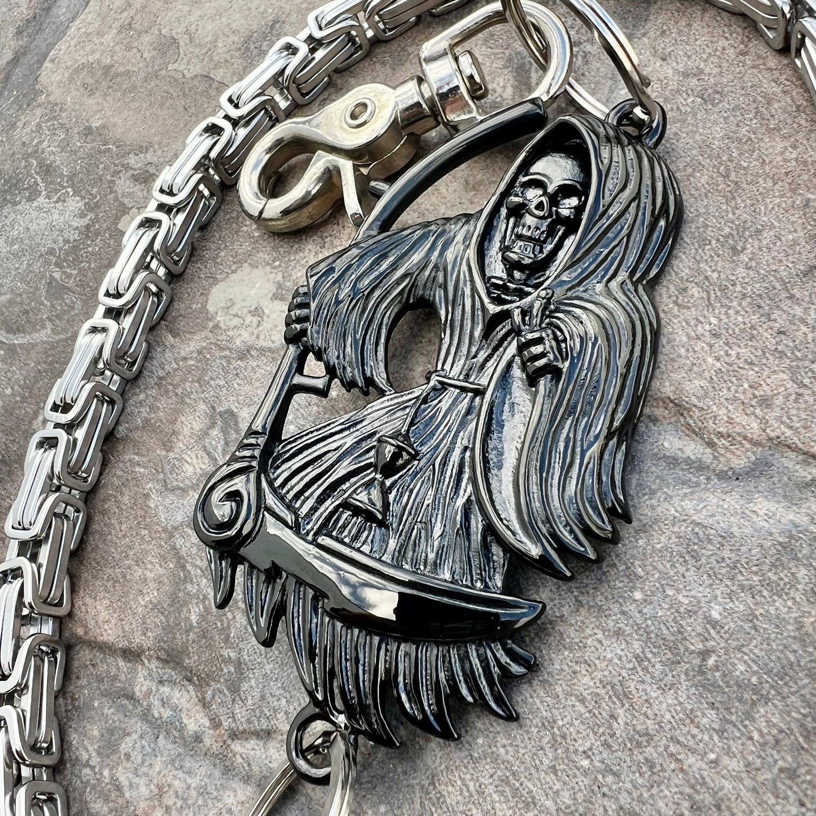 Black Grim Reaper Wallet Chain - Silver Daytona Road King - WC18RK