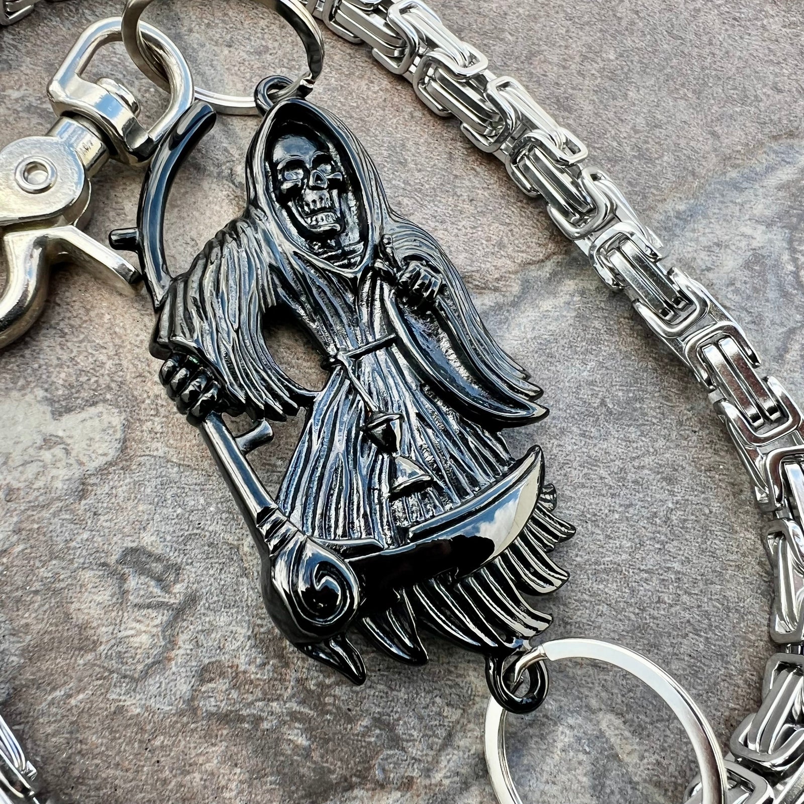 Black Grim Reaper Wallet Chain - Silver Daytona Road King - WC18RK