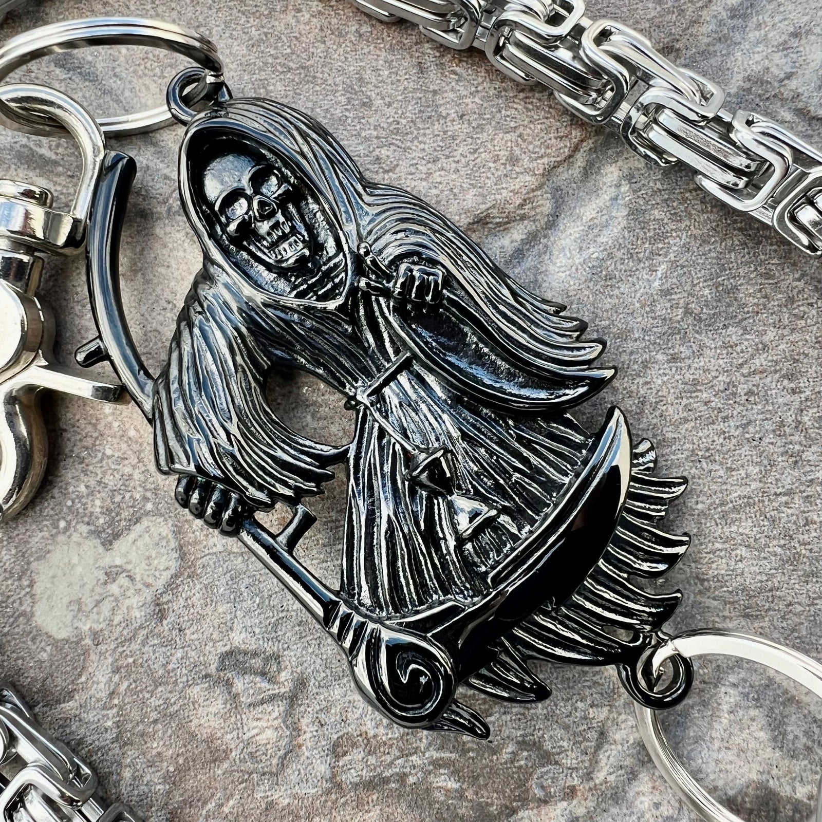 Black Grim Reaper Wallet Chain - Silver Daytona Road King - WC18RK