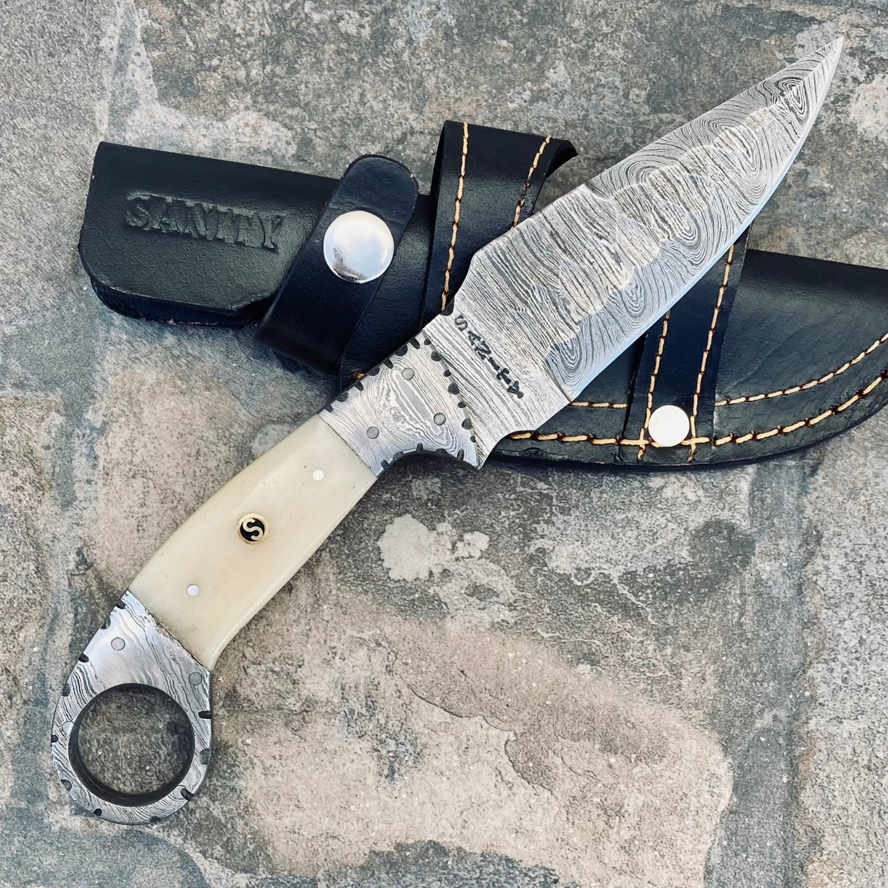 9" Al Capone - Bone - Damascus - Horizontal & Vertical Carry - PE14