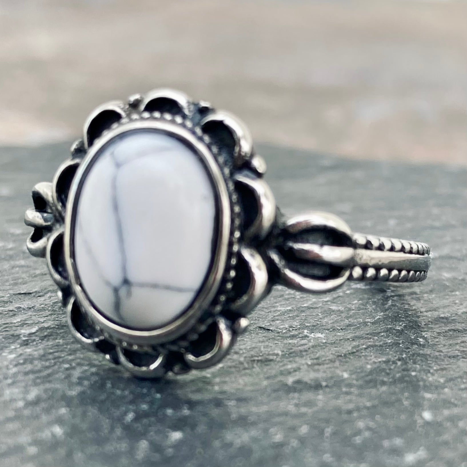 Antique White Stone Ring - Sizes 5-11 - R235